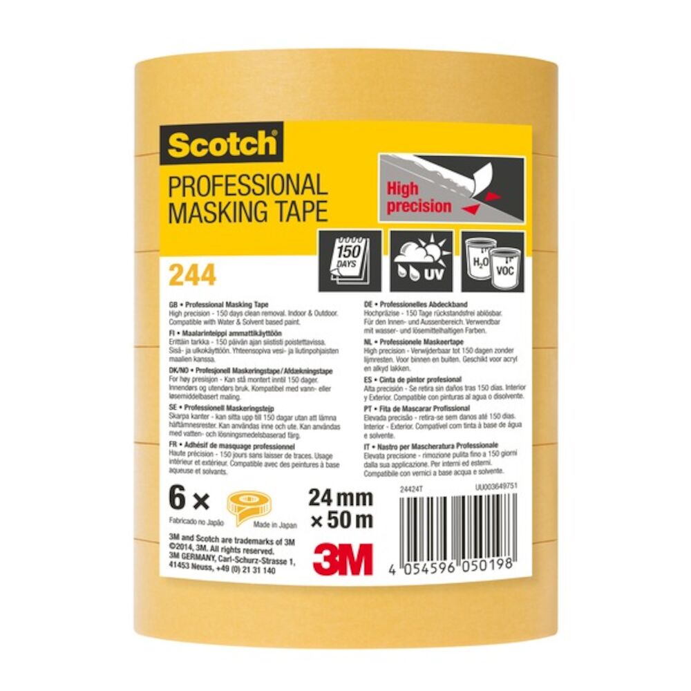 3M Maskeringstape 24424T6 Gul High Precision 6 Ruller 24 mm x 50 m - Mal Proff